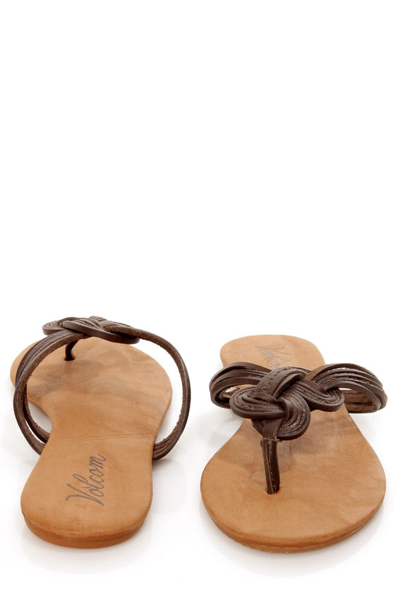 Volcom Happy Me Brown Leather Knotty Thong Sandals - $38.00 - Lulus
