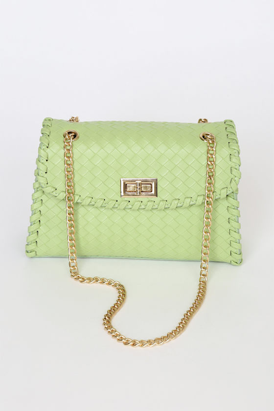 Mint Green Woven Bag - Woven Crossbody Bag - Chain Strap Purse - Lulus