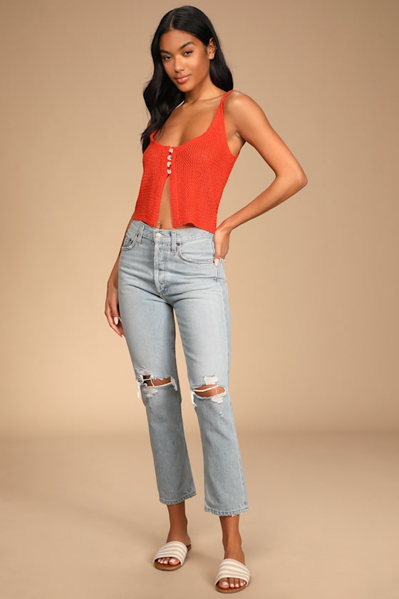 Red Orange Tank Top - Knit Tank Top - Sweater Tank - Women's Tops - Lulus