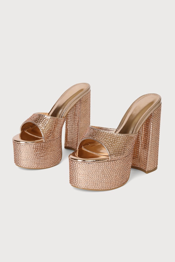 Rose Gold Platform Sandals - Rhinestone Heels - Platform Heels - Lulus