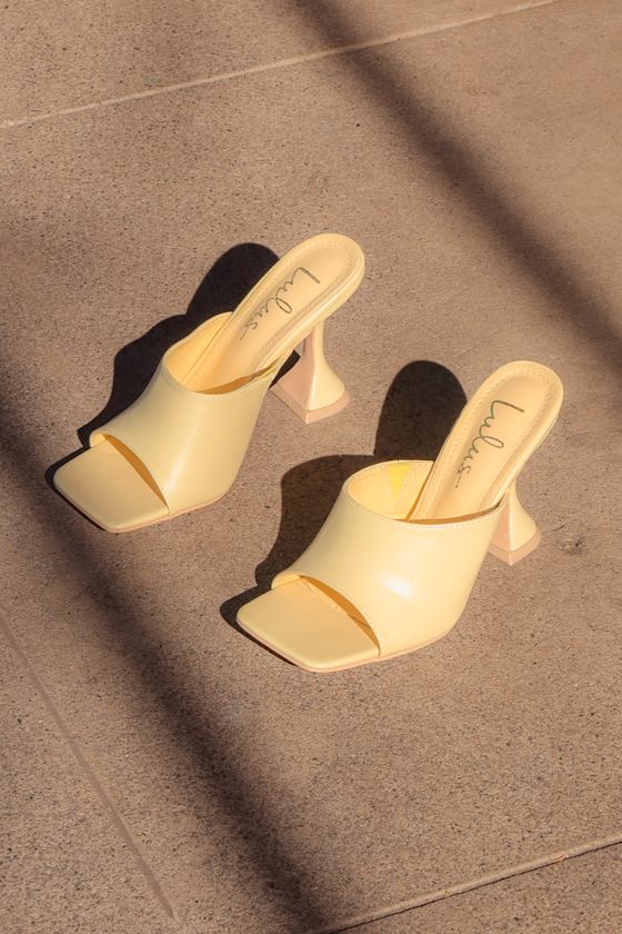 Yellow Slide Sandals - Square Toe Heels - High Heel Sandals - Lulus