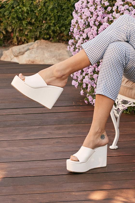 White Platform Sandals - Platform Slide Sandals - Platform Mules - Lulus