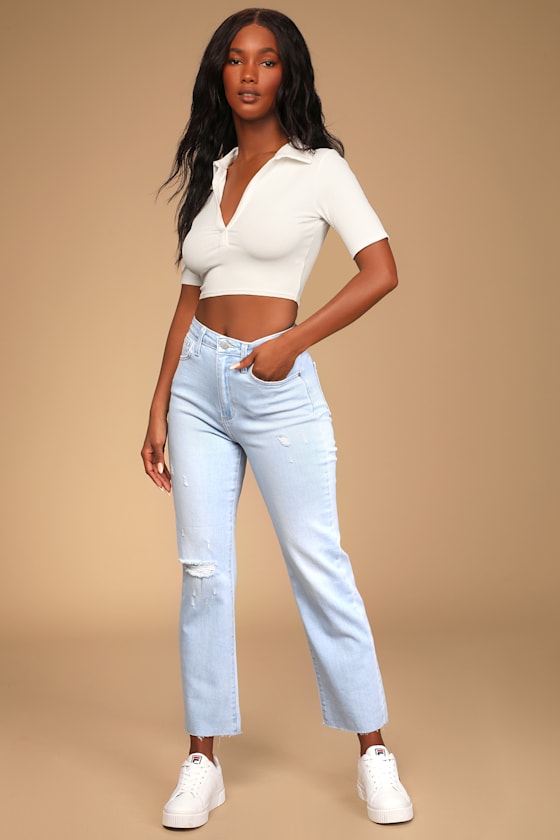 Light Wash Jeans - Distressed Jeans - Ripped Slim Leg Jeans - Lulus