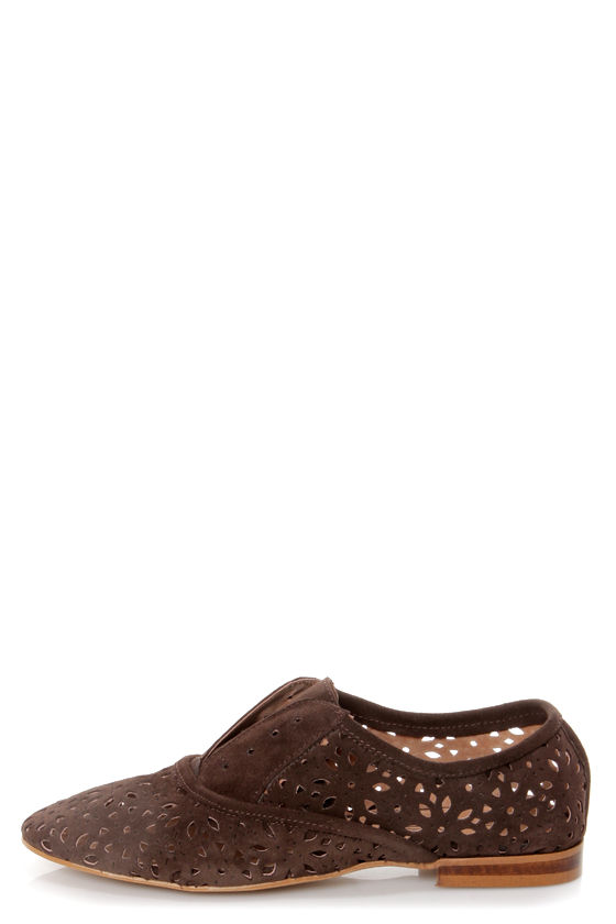 Sixtyseven Katrina Serraje Mocha Brown Cutout Oxford Flats - $105.00 ...