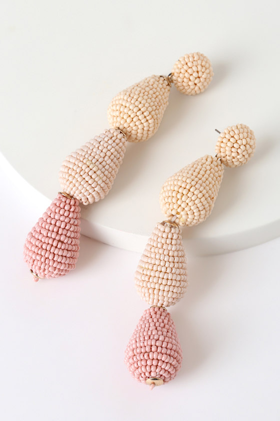 Blush Earrings - Ombre Earrings - Beaded Earrings - Drop Earrings - Lulus