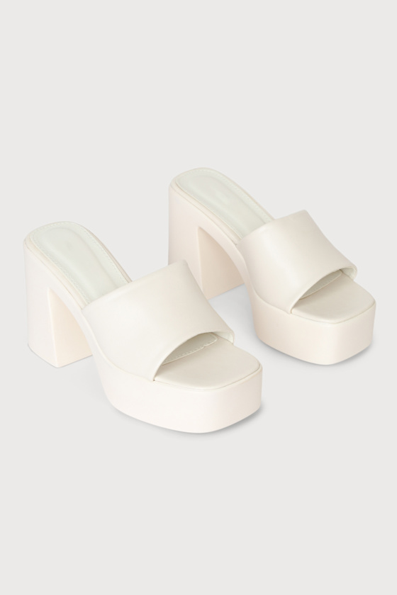 Cream Platform Slide Sandals - High Heel Slides - Platform Mules - Lulus
