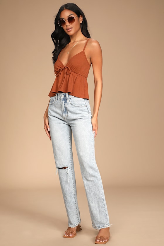 Burnt Orange Cami - Ribbed Cami Top - Tie-Front Cami Tank - Lulus
