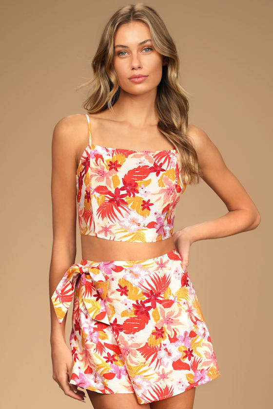 Cream Floral Print Skort - Side-Tie Skort - Floral Mini Skort - Lulus