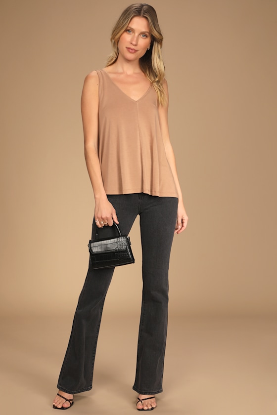 LUSH Light Brown Tank - V-Neck Tank Top - Women's Tops - Lulus