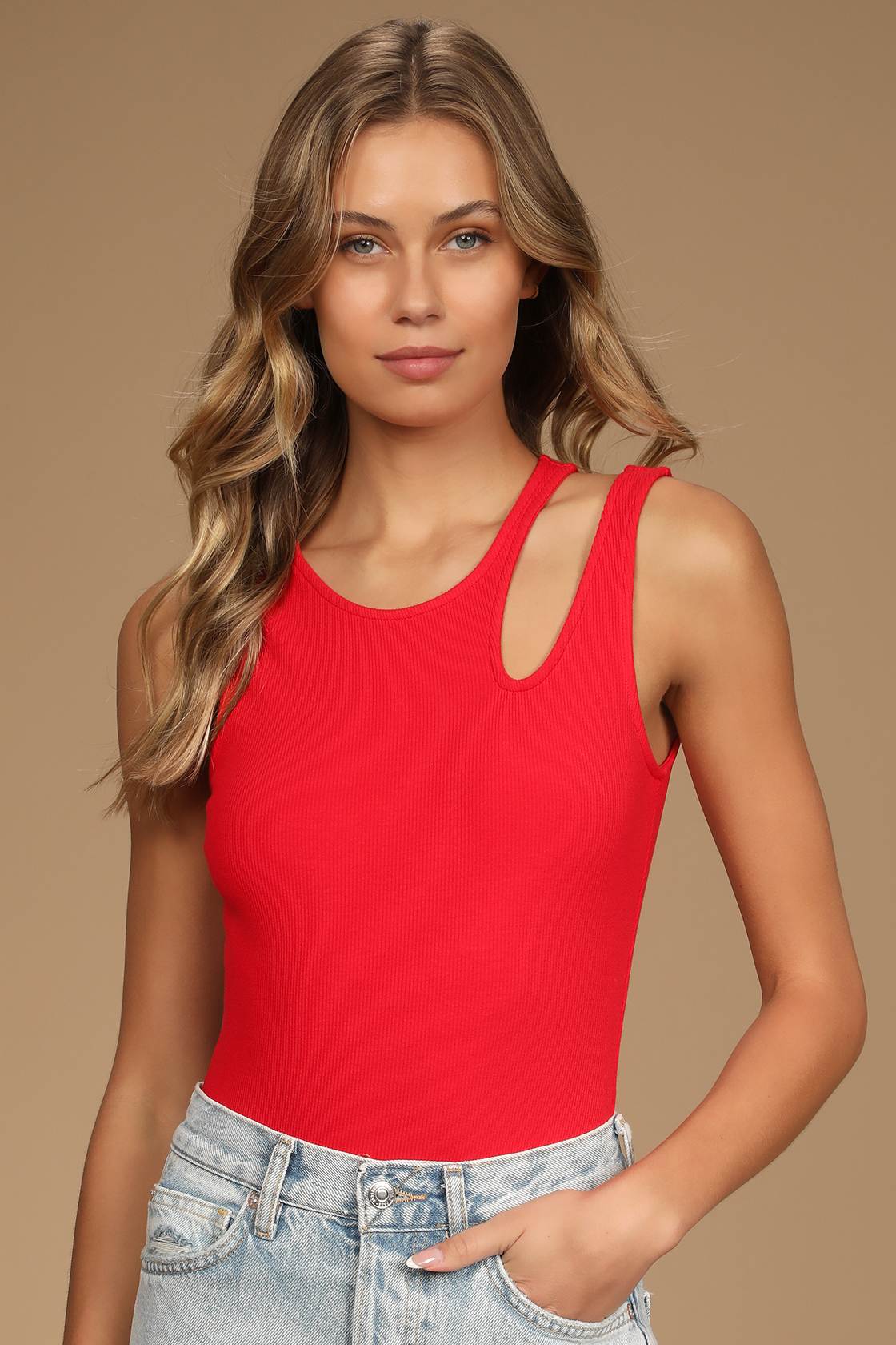 Red Ribbed Bodysuit - Sleeveless Bodysuit - Cutout Bodysuit - Lulus