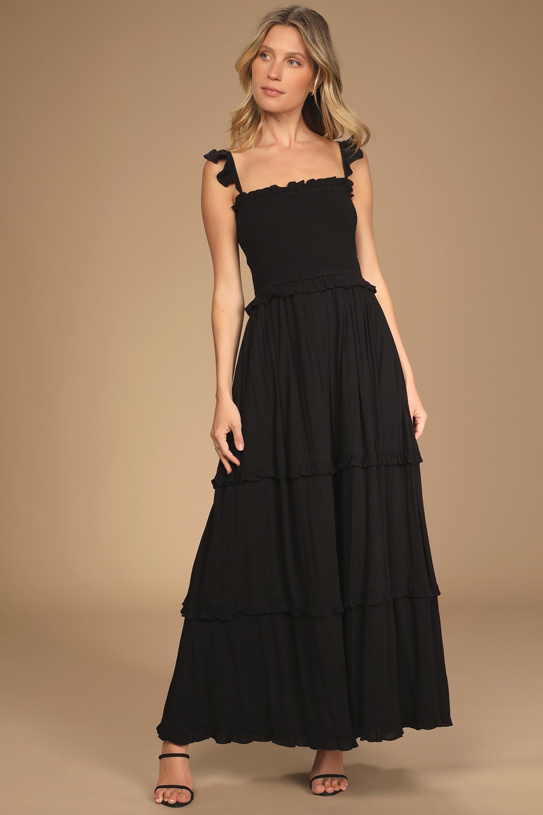 Ruffled Black Maxi Dress Tiered Maxi Dress Smocked Dress Lulus