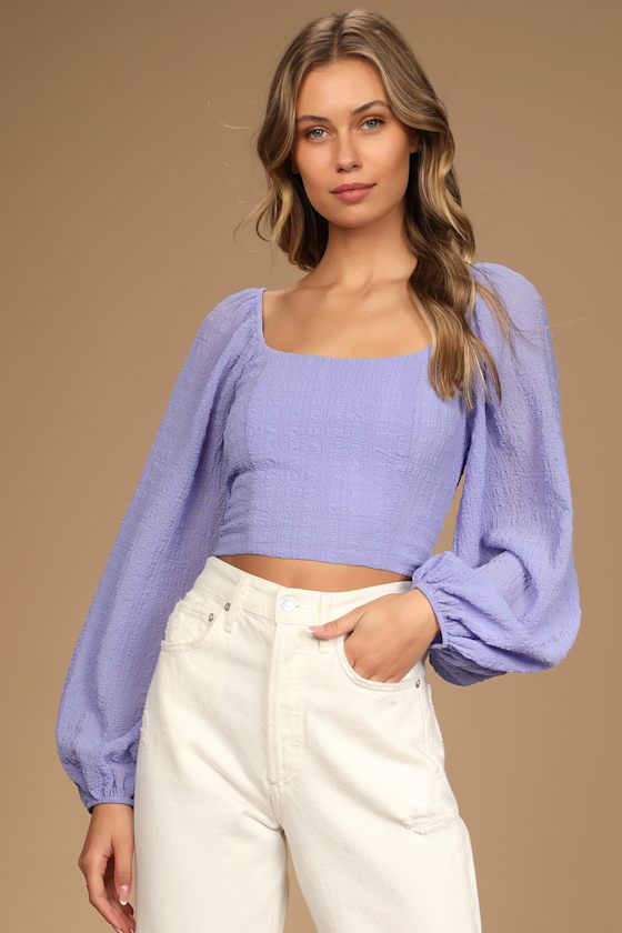 Light Purple Crop Top - Long Sleeve Top - Tie-Back Blouse Top - Lulus
