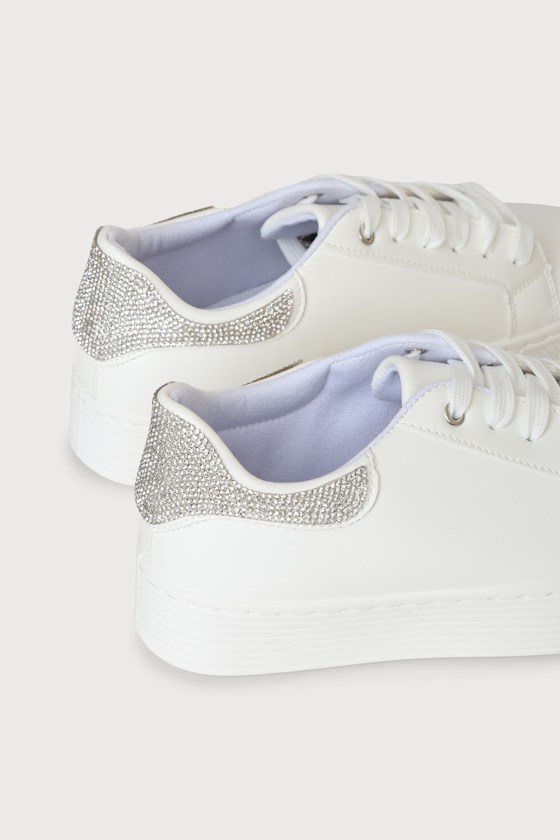 White Sneakers - Rhinestone Sneakers - Flatform Sneakers - Lulus