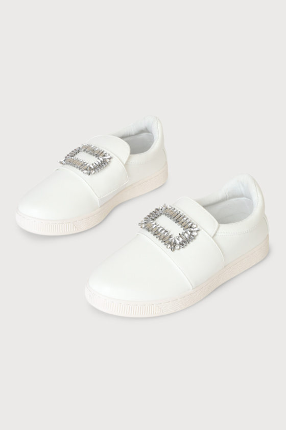 White Sneakers - Rhinestone Sneakers - Slip-On Sneakers - Lulus