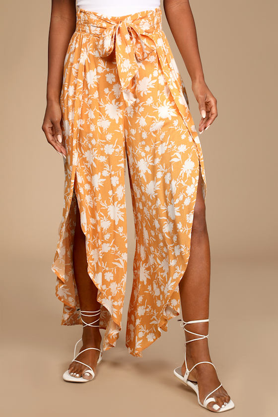 Yellow Flyaway Pants - Floral Print Pants - Tulip Pants - Lulus