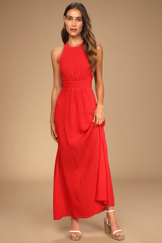 Red Sleeveless Dress Halter Maxi Dress Backless Maxi Dress Lulus