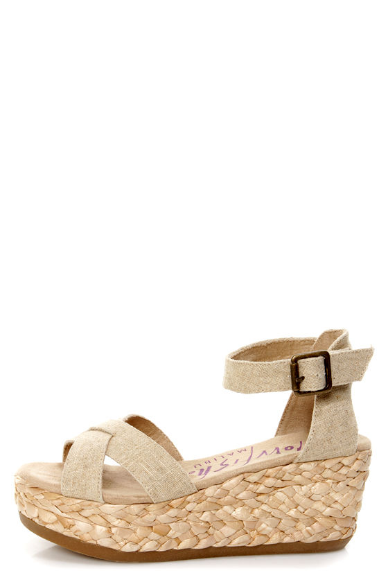 Blowfish Gypsy Natural Linen Flatform Wedge Sandals - $63.00 - Lulus