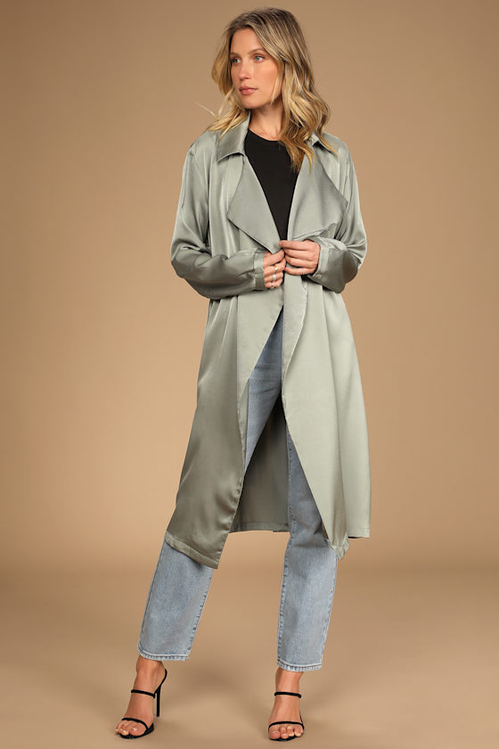 Sage Green Trench Coat - Satin Duster Jacket - Lightweight Jacket - Lulus