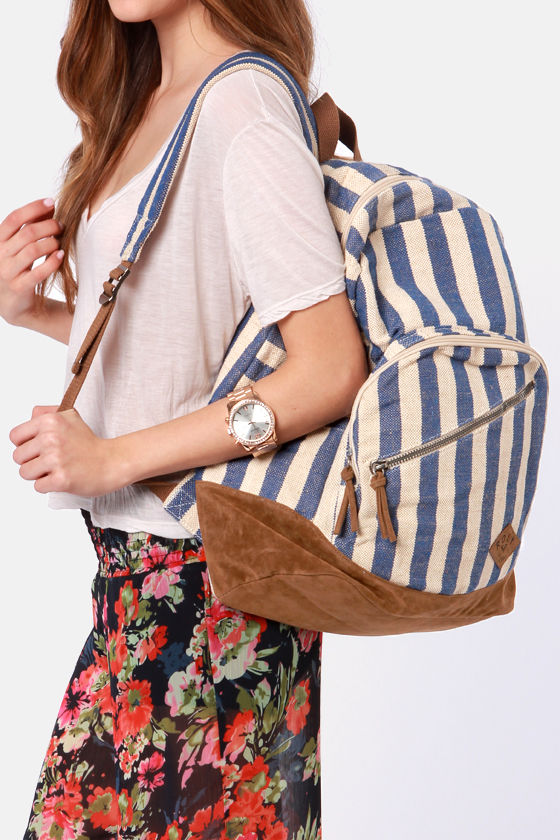 Roxy Lately Backpack - Blue Backpack - Striped Backpack - $52.00 - Lulus
