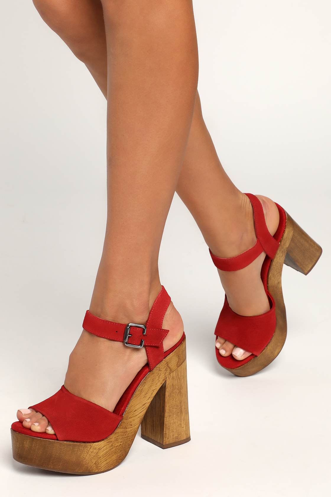 Trendy Platform Heels - Genuine Suede Heels - Red Platforms - Lulus