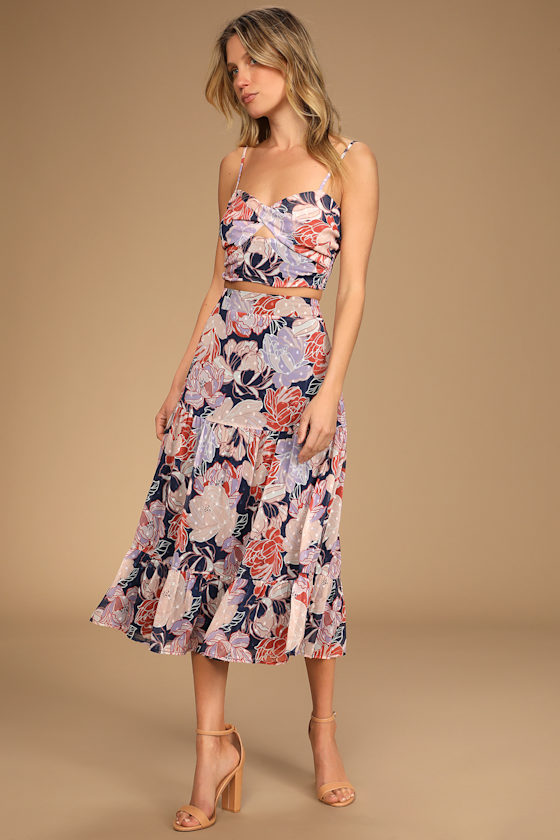Multi Floral Dress Set - Two-Piece Dress Set - Midi Dress Set - Lulus