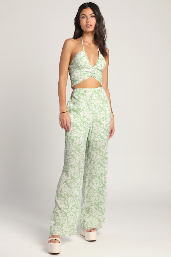 Light Green Floral Pants - High-Waisted Pants - Lightweight Pants - Lulus