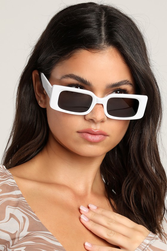 White Sunglasses Small White Sunglasses Rectangle Sunglasses Lulus