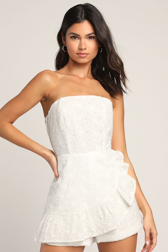 White Romper - Strapless Romper - Eyelet Romper - Romper - Lulus