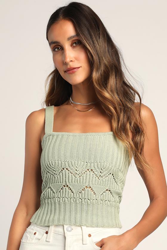 Sage Green Tank Top - Pointelle Knit Top - Sweater Tank Top - Lulus