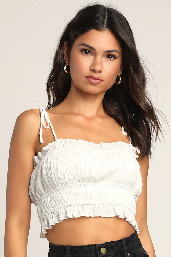 Ivory Cami Top - Tie-Strap Cami - Cropped Pleated Top - Lulus