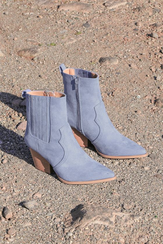 Blue Boots - Pointed-Toe Boots - Mid-Calf Boots - Western Boots - Lulus