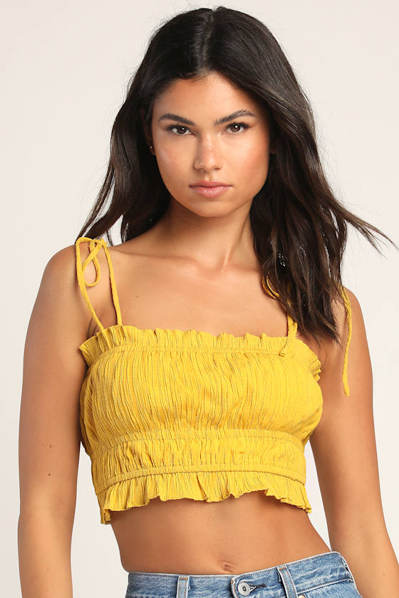 Mustard Yellow Cami Top - Tie-Strap Cami - Cropped Pleated Top - Lulus