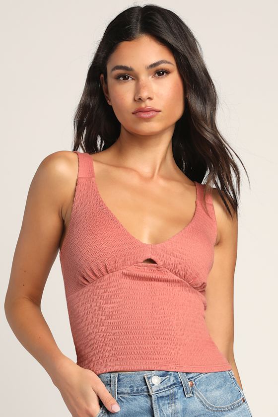 Rusty Rose Tank Top - Smocked Cutout Top - Sleeveless Crop Top - Lulus