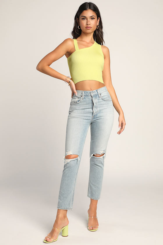 Bright Yellow Bodycon Top - Asymmetrical Top - Sleeveless Top - Lulus
