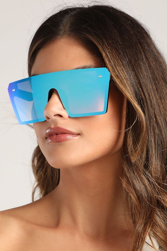 Blue Sunglasses - Oversized Sunglasses - Shield Sunglasses - Lulus