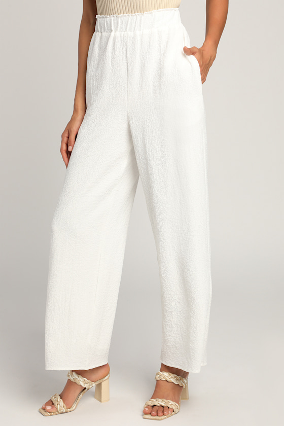 Ivory Textured Pants - High Waisted Pants - Wide-Leg Pants - Lulus