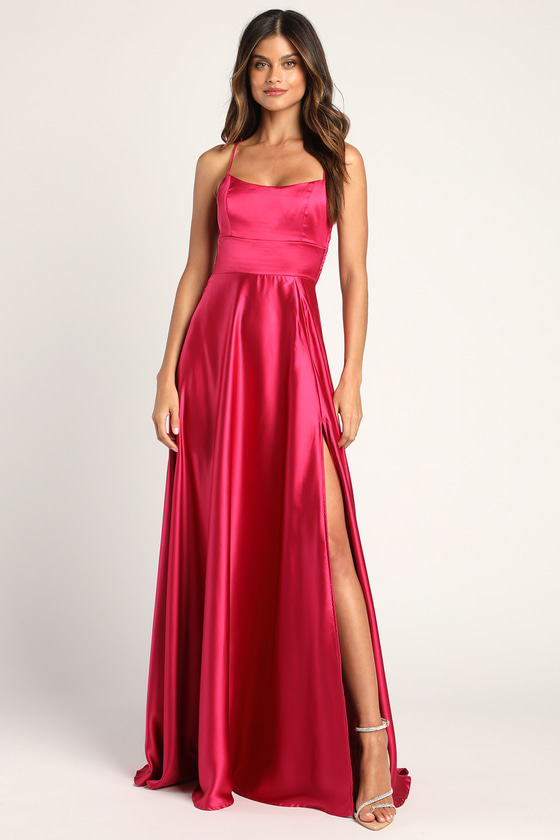 Fuchsia Maxi Dress Satin Maxi Dress Lace Up Maxi Dress Lulus