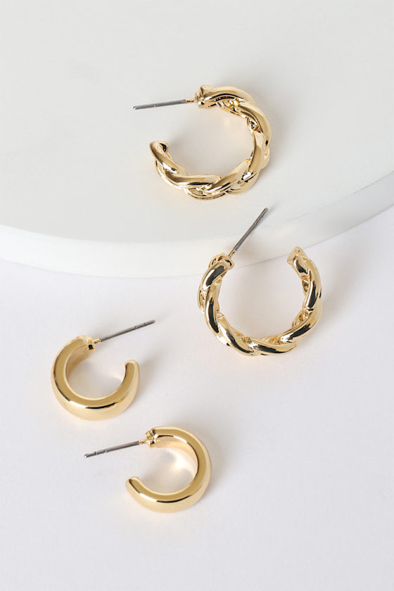 14k Gold Hoops - Gold Earring Set - 14k Gold Hoop Set - Lulus