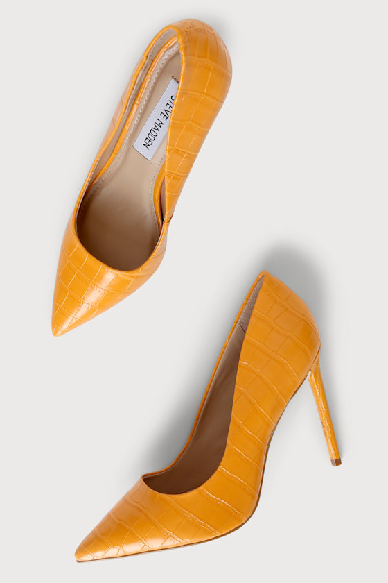 Steve Madden Vala-C - Orange Pumps - Crocodile-Embossed Pumps - Lulus