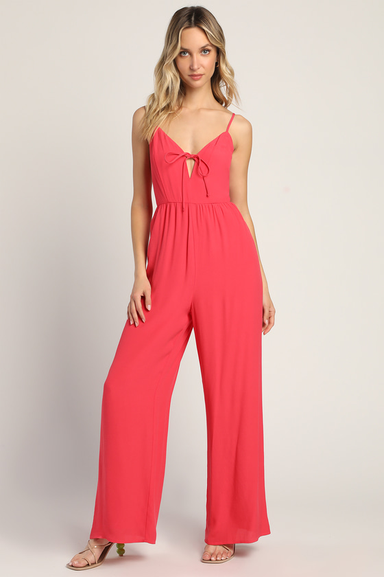 Coral Pink Jumpsuit Sleeveless Jumpsuit Wide Leg Jumpsuit Lulus