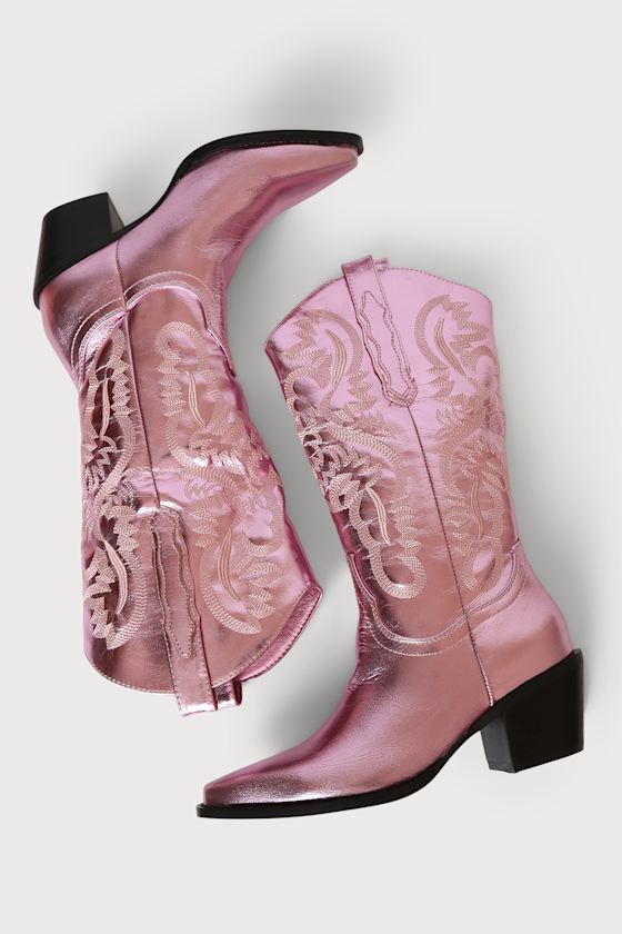Billini Danilo Pink Metallic - Embroidered Boots - Western Boots - Lulus