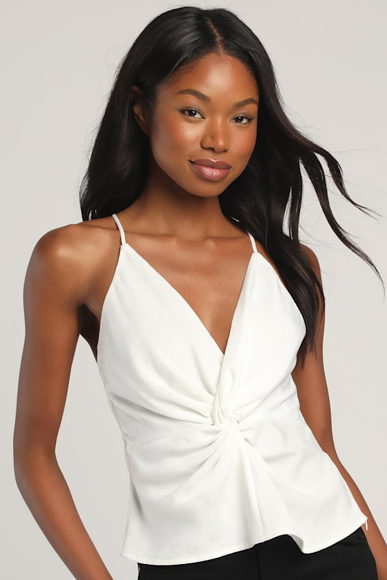White Surplice Top - Twist-Front Top - White Tank - Polka Dot Top - Lulus