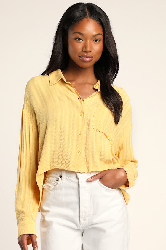 Yellow Long-Sleeve Top - Button-Up Top - Collared Button-Up - Lulus