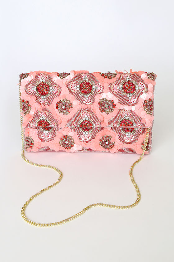 Pink Beaded Clutch - Sequin Clutch - Embellished Clutch - Lulus