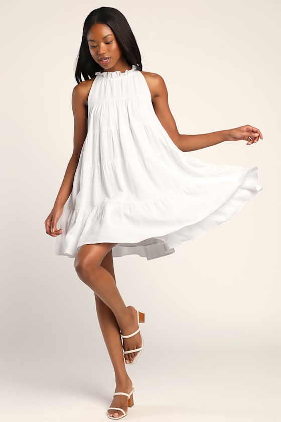 White Tiered Mini Dress - Tie-Back Shift Dress - Ruffled Dress - Lulus