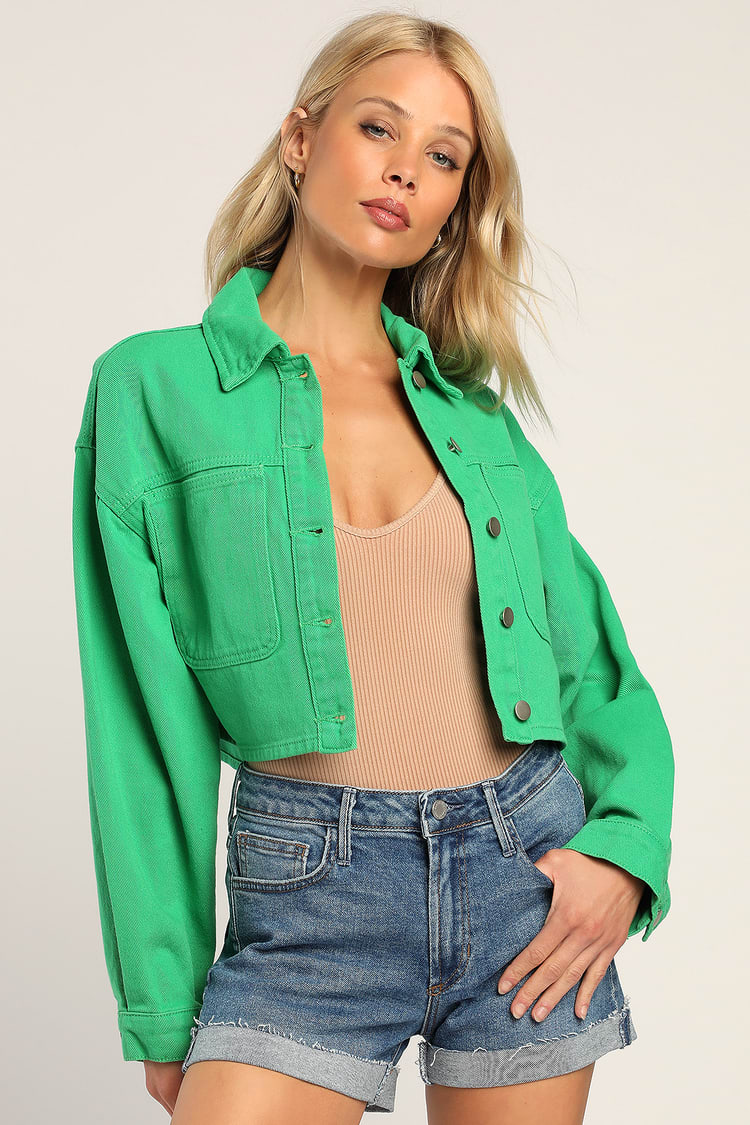 Washed Green Cropped Denim Jacket Denim Prettylittlething 56 Off
