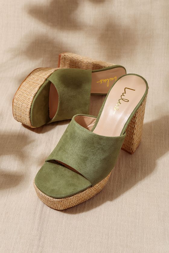 Platform Slide Sandals - Green Mule Sandals - Platform Sandals - Lulus