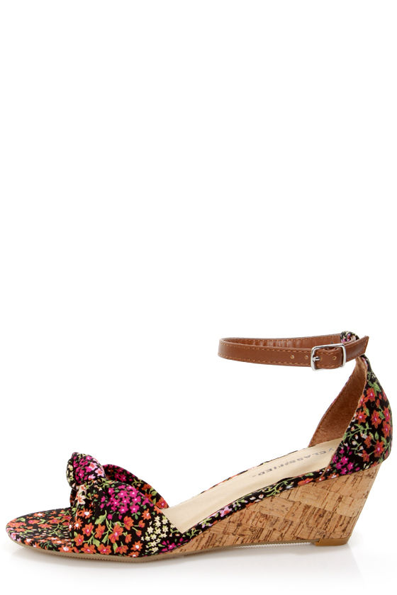 City Classified Rigel Black Multi Floral Print Wedge Sandals - $21.00 ...