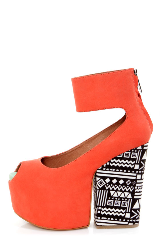 Matiko Francesca Papaya and Tribal Print Platform Wedge Heels - $207.00 ...