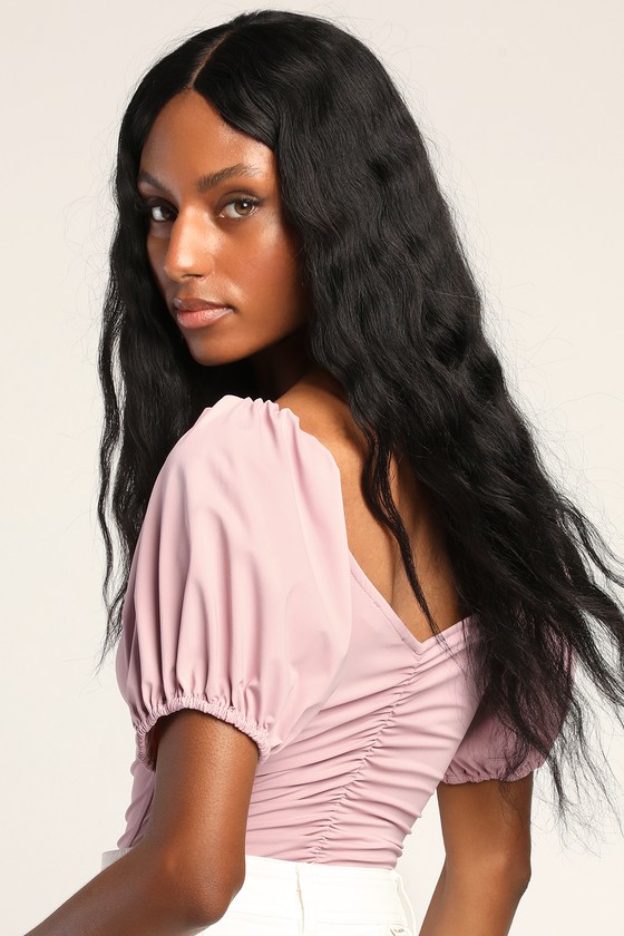 Pink Puff Sleeve Bodysuit Ruched Bodysuit Gathered Bodysuit Lulus